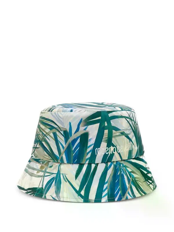 Roberto Cavalli Palm-print Bucket Hat With Embroidered Logo - White