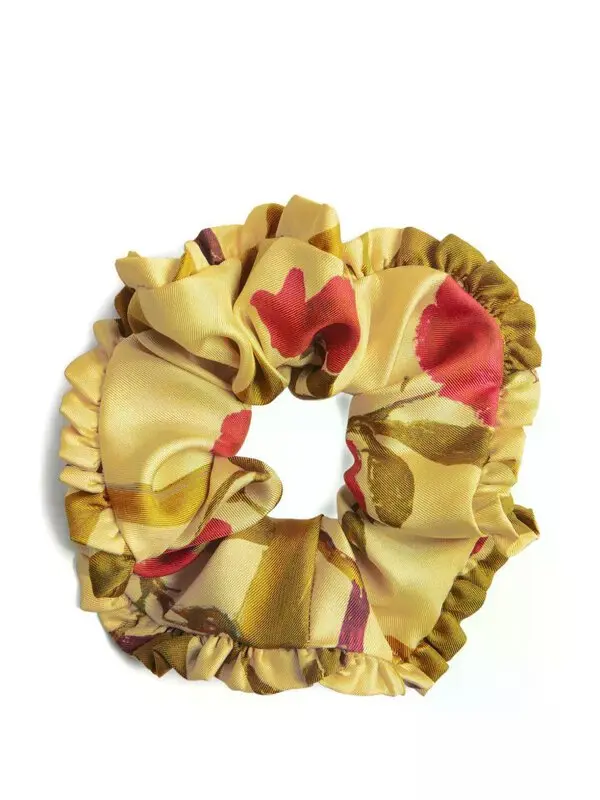 La DoubleJ Printed Scrunchie With Ruffled Trim - Yellow