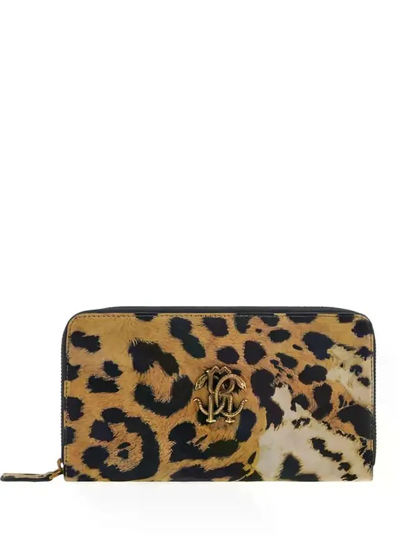 Roberto Cavalli Leopard-print Zip-around Wallet - Brown