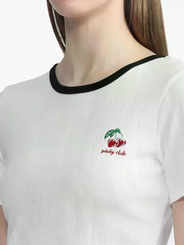 B+AB Cherry-embroidered Ribbed Top