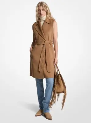 Michael Kors Wool-blend Belted Wrap Vest - Brown