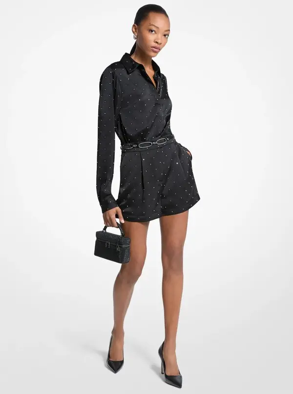 Michael Kors Studded Satin Romper - Black
