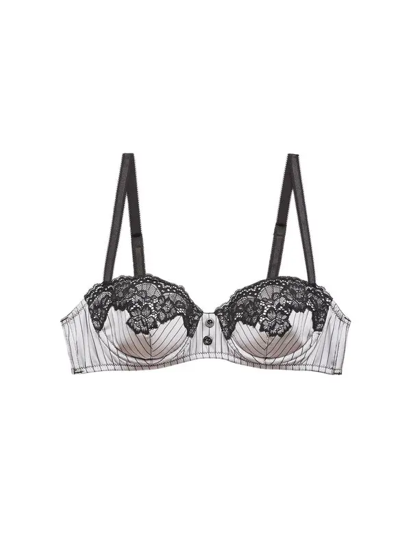 Fleur Du Mal Executive Balconette Bra - Ash Pinstripe