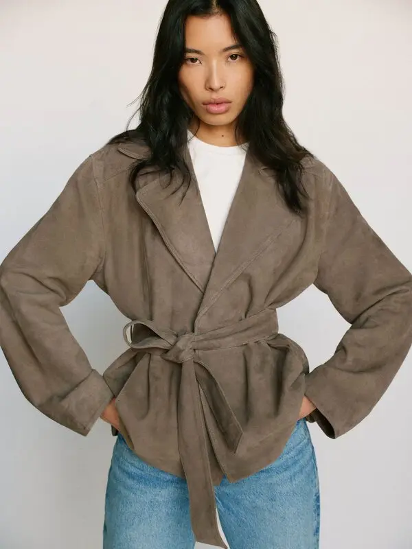 REFORMATION Veda Jaden Cropped Trench Coat - Brown