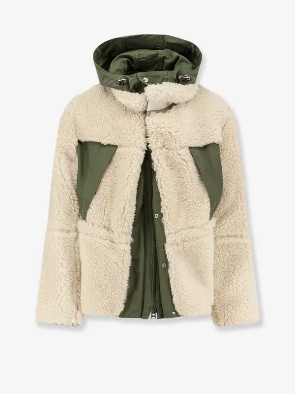 Sacai Eco Shearling And Nylon Jacket - Green