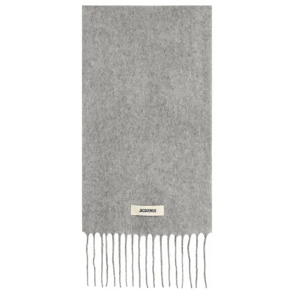 Jacquemus Mohair Alpaca Grosgrain Logo Scarf - Grey