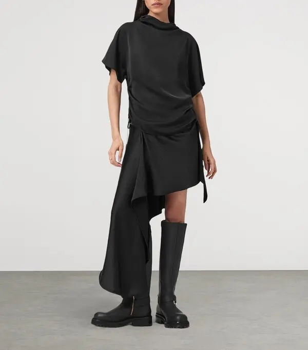 ALLSAINTS Draped Leslie Top With High Neck And Adjustable Side Ties - Black