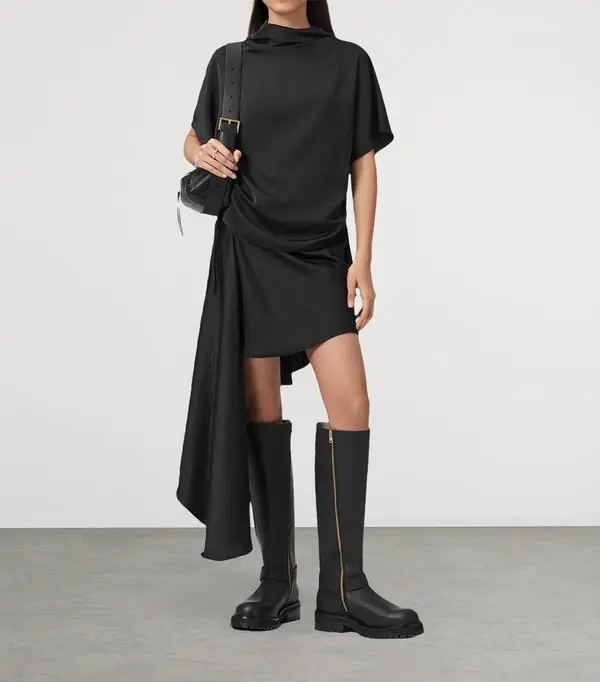 ALLSAINTS Draped Leslie Top With High Neck And Adjustable Side Ties - Black