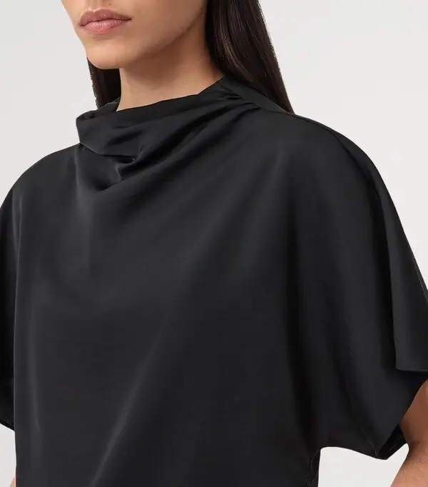 ALLSAINTS Draped Leslie Top With High Neck And Adjustable Side Ties - Black