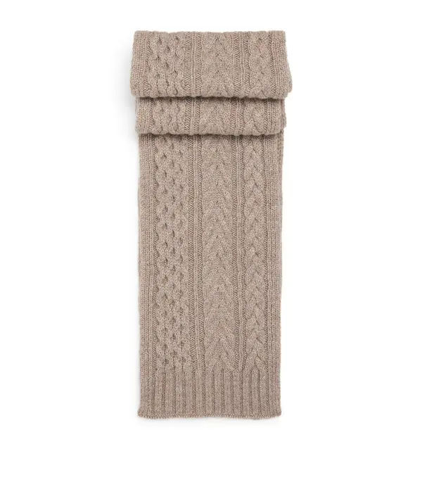 Johnstons Of Elgin Cashmere Aran Cable Knit Scarf - Brown