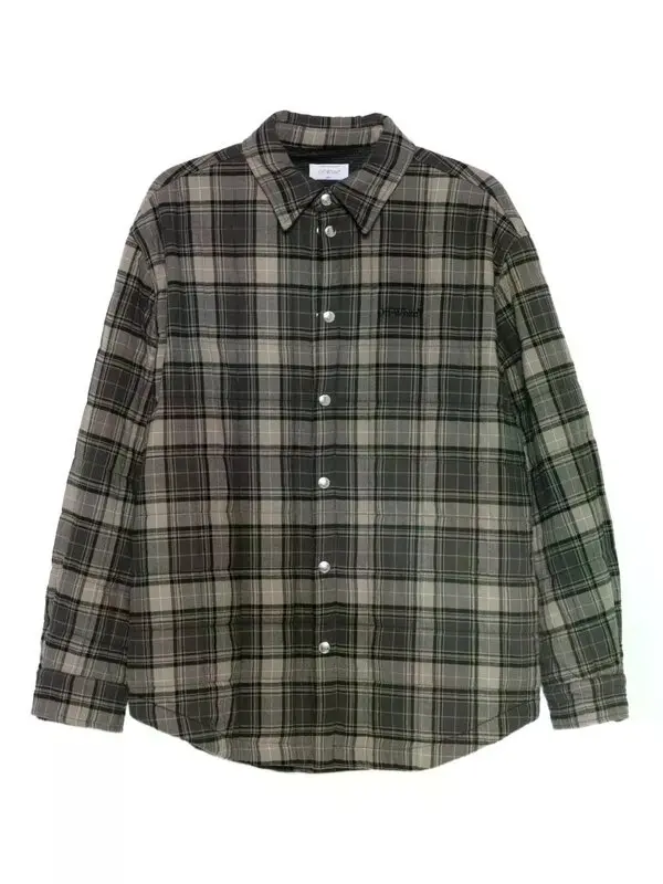 Off-White Checked Quilted Shirt Jacket - Grey