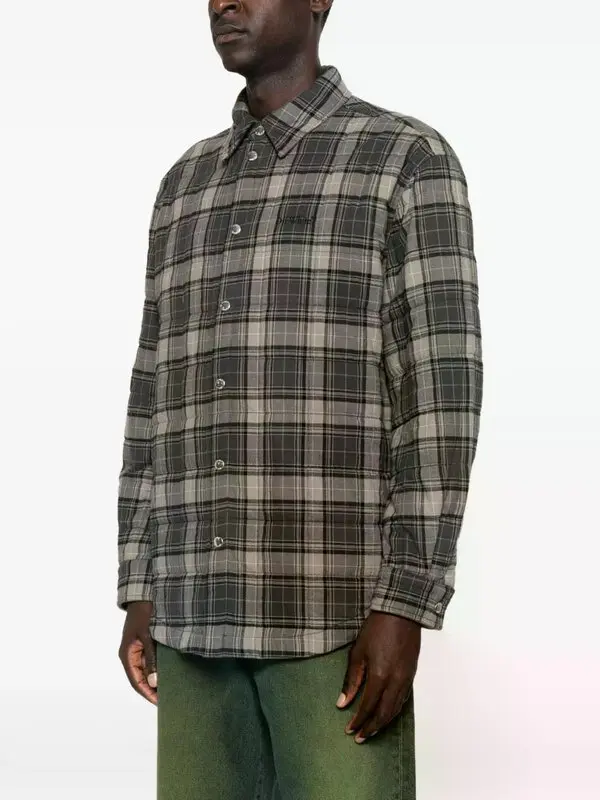 Off-White Checked Quilted Shirt Jacket - Grey