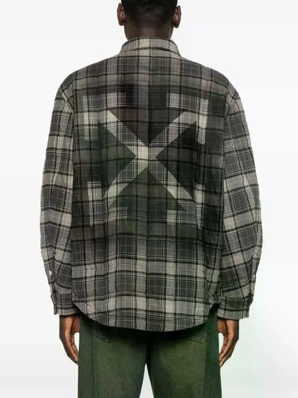 Off-White Checked Quilted Shirt Jacket - Grey