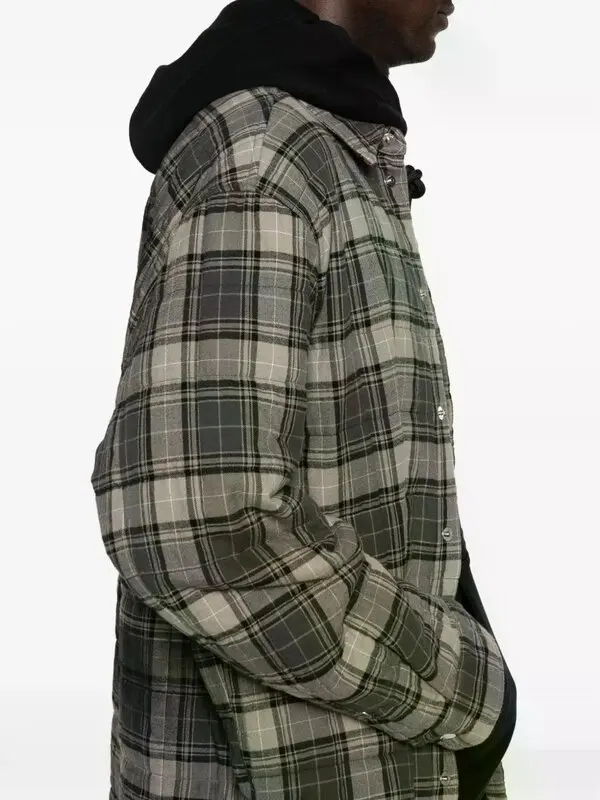 Off-White Checked Quilted Shirt Jacket - Grey