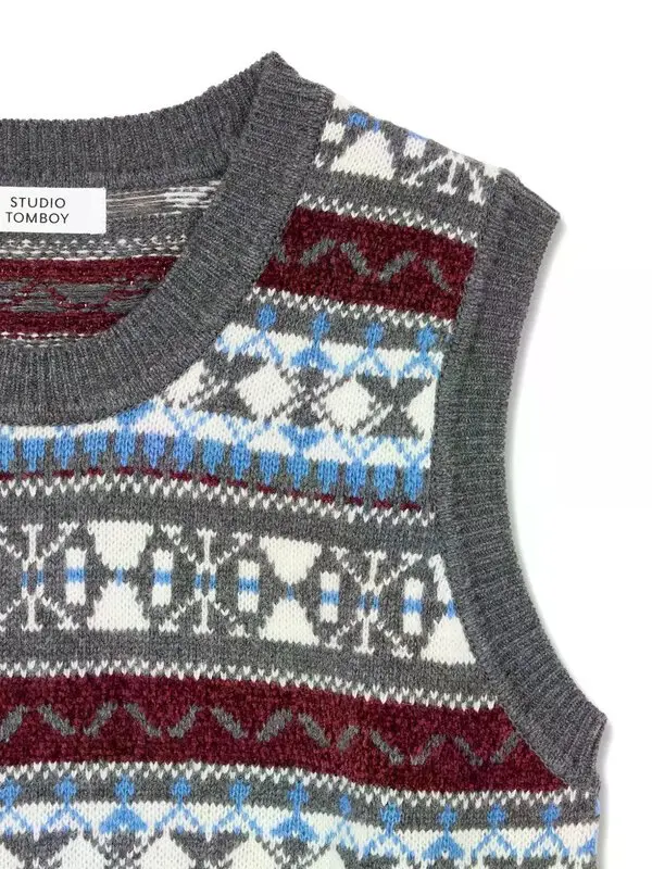 STUDIO TOMBOY Patterned Rib Knit Vest - Grey