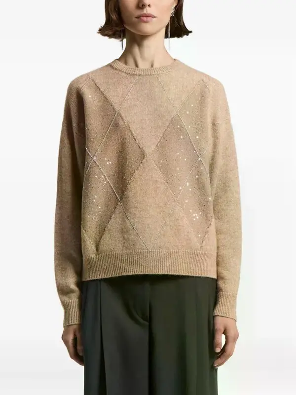 Peserico Sequin-embellished Diamond-pattern Sweater