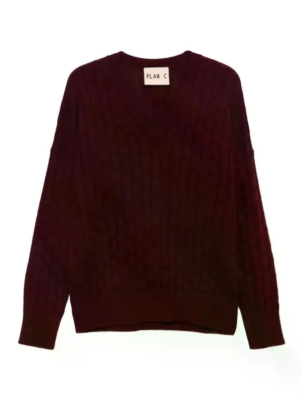 Plan C V-neck Cable-knit Sweater - Red