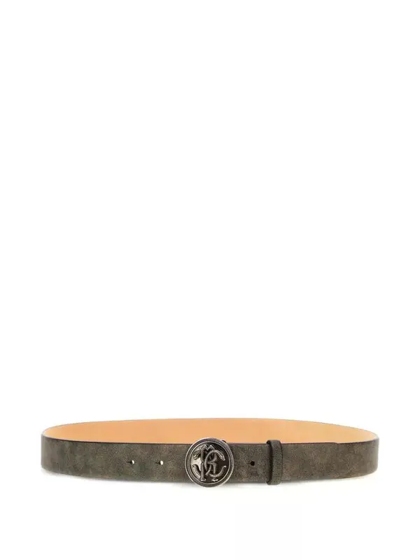 Roberto Cavalli Logo Buckle Leather Belt - Grey