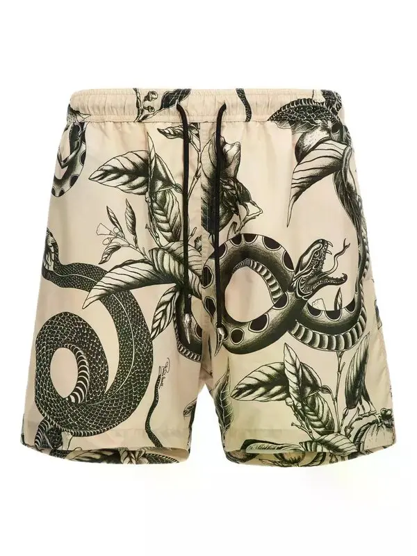 Roberto Cavalli Snake-print Drawstring Swim Shorts - Neutrals