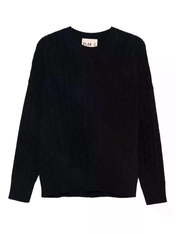 Plan C Quilted Crew-neck Sweater - Blue