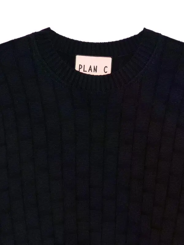 Plan C Quilted Crew-neck Sweater - Blue