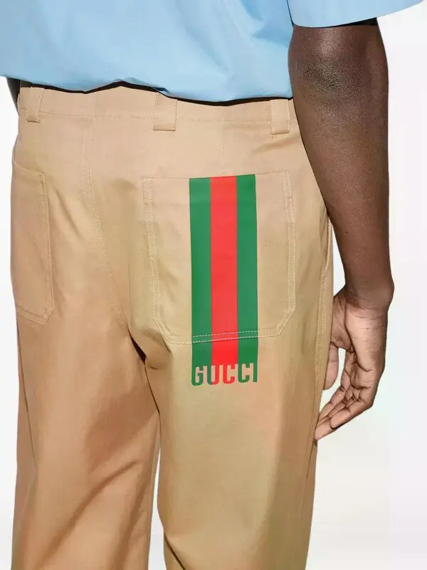 Gucci Web-striped Cotton Twill Trousers