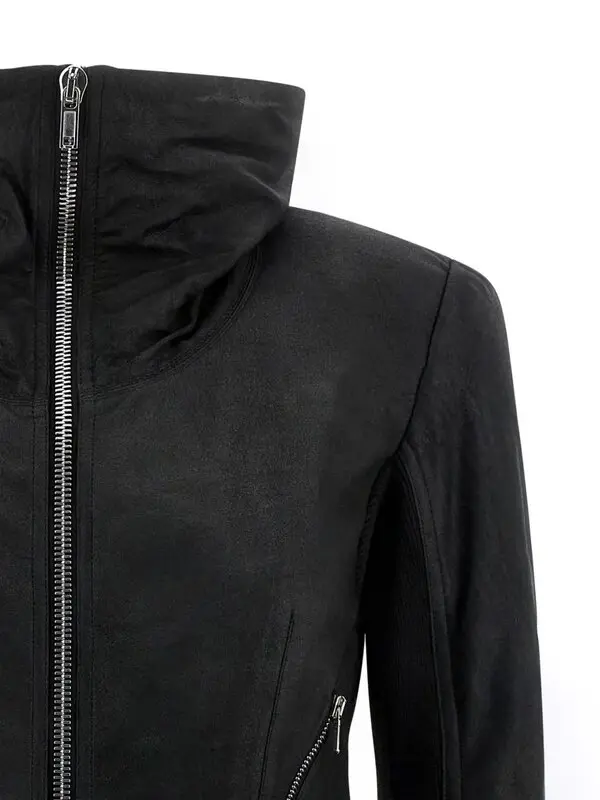 Rick Owens Fold-neck Zip-front Leather Jacket