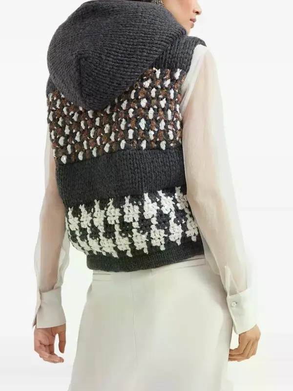 Brunello Cucinelli Sequin-embellished Houndstooth Hooded Vest