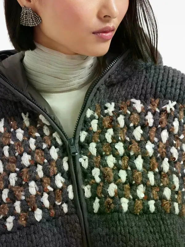 Brunello Cucinelli Sequin-embellished Houndstooth Hooded Vest