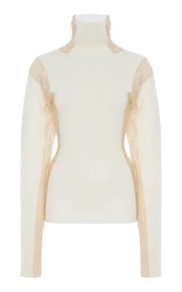 DIOTIMA Crochet-detailed Wool-blend Turtleneck Top - Ivory