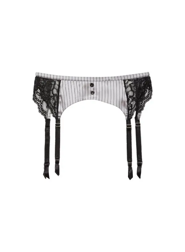 Fleur Du Mal Executive Garter Belt - Ash Pinstripe