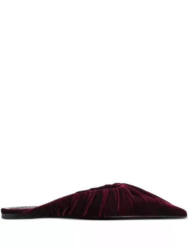 MUGLER Pleated Pointed-toe Flat Mules - Red