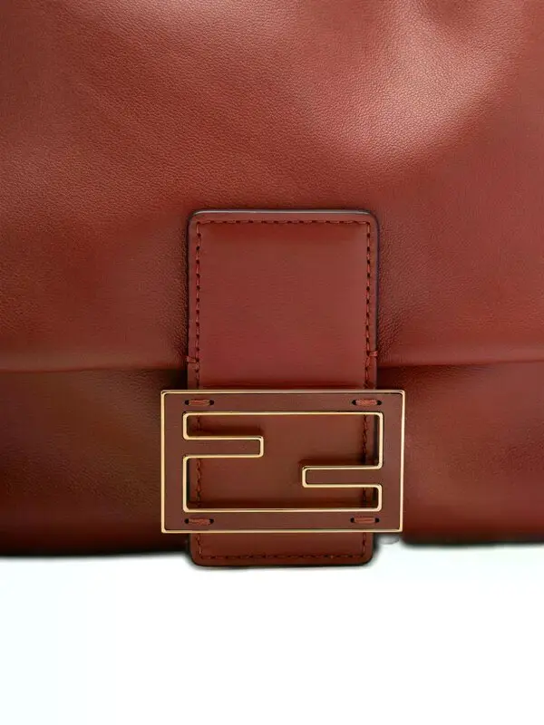 Fendi Medium Mamma Baguette Shoulder Bag With Logo Plaque - Brown