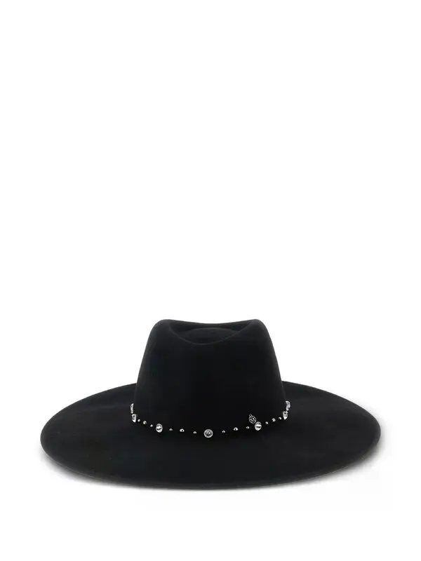 MAISON MICHEL Wide-brim Embellished Hat - Black