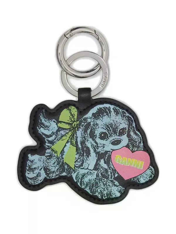 GANNI Blue Puppy Keyring - Black