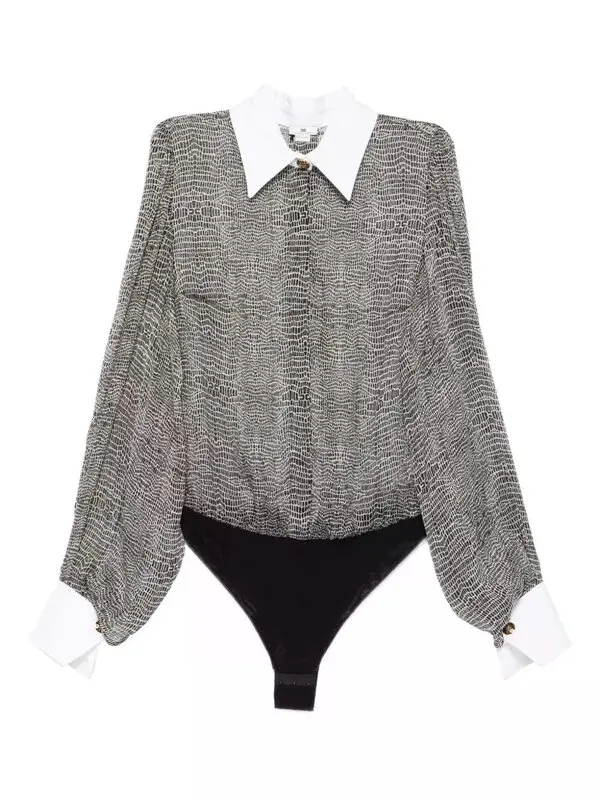 Elisabetta Franchi Collared Snakeskin Bodysuit