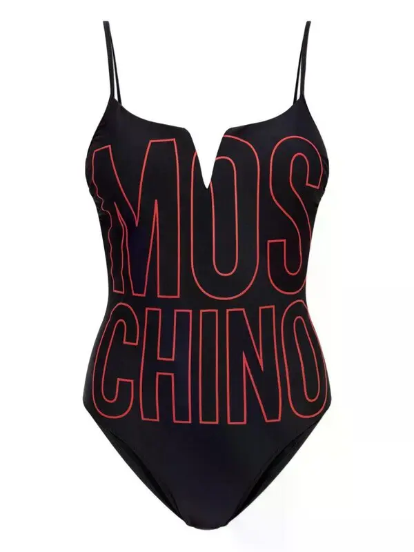 Moschino Logo-print V-neck Swimsuit - Black