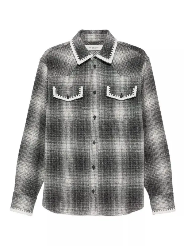GOLDEN GOOSE Journey Check Embroidered Shirt - Grey