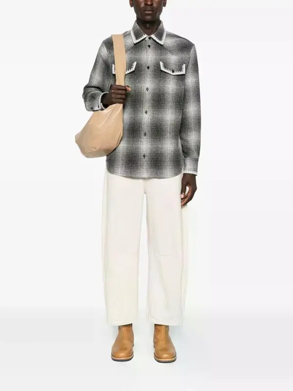 GOLDEN GOOSE Journey Check Embroidered Shirt - Grey