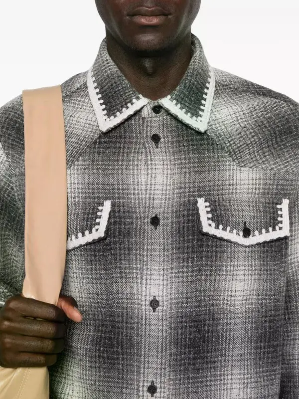 GOLDEN GOOSE Journey Check Embroidered Shirt - Grey