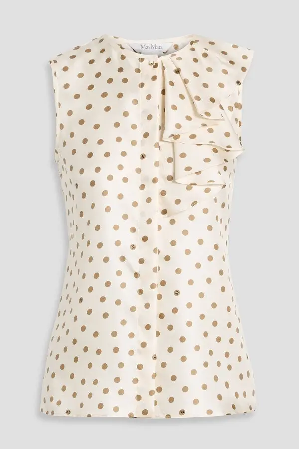 Max Mara Pegli Ruffled Polkadot Silk-twill Top
