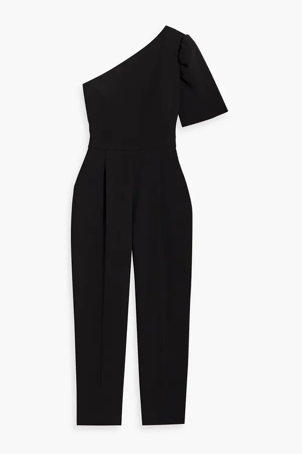 Max Mara Smalto One-sleeve Pleated Crepe Jumpsuit - Black