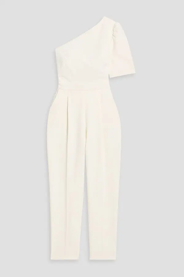 Max Mara Smalto One-sleeve Pleated Crepe Jumpsuit - Cream