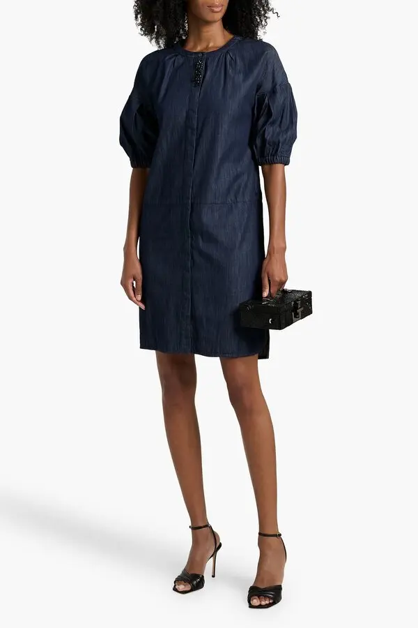 Max Mara Meringa Embellished Chambray Mini Dress