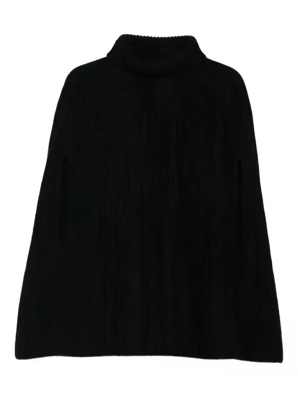 JIL SANDER Ribbed Turtleneck Cape - Black