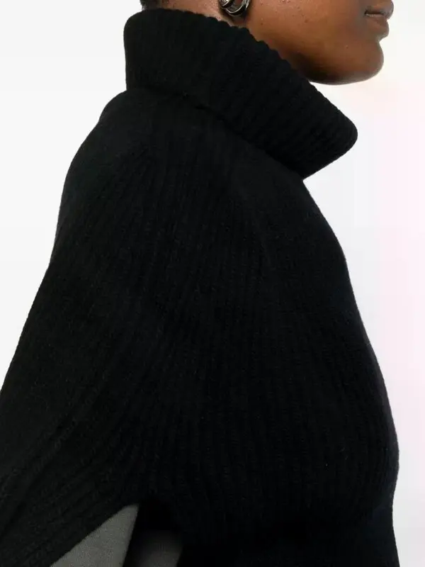 JIL SANDER Ribbed Turtleneck Cape - Black