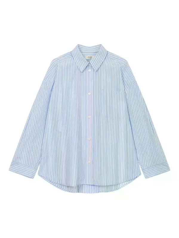 STUDIO TOMBOY Striped Single-pocket Shirt - Blue