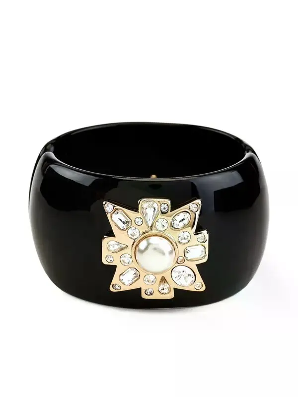 KENNETH JAY LANE Pearl And Crystal Cross Motif Bangle - Black