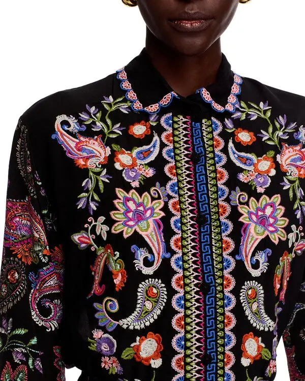 Johnny Was Mills Silk Embroidered Shirt