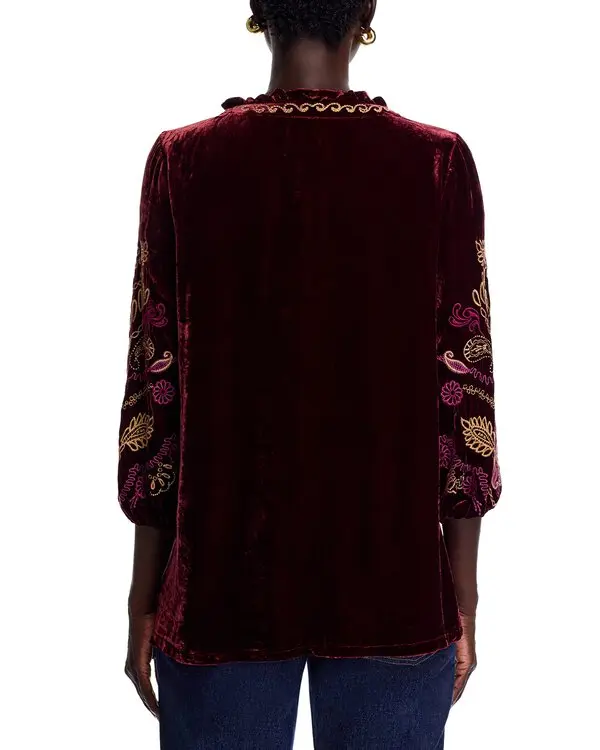 Johnny Was Embroidered Velvet Top